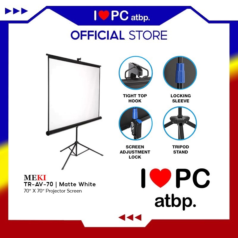 MEKI 70″ X 70″ Projector Screen (TR-AV-70 Matte White, Tripod Screen ...