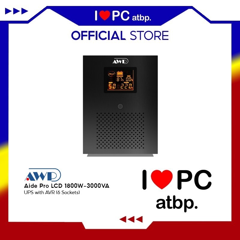 AWP Aide Pro LCD 1800W-3000VA UPS with AVR Uninterruptible Power Supply ...