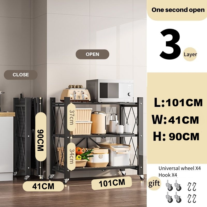 【Foldable】Kitchen Rack organizer Foldable Rack 5 layer Metal Rack steel ...