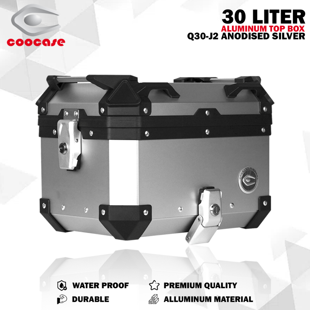 COOCASE ALUMINUM TOP BOX SIDE LOCK 30L / HEAVY-DUTY ALLOY REAR TAIL BOX W/INSULATED BAG + BASE ...