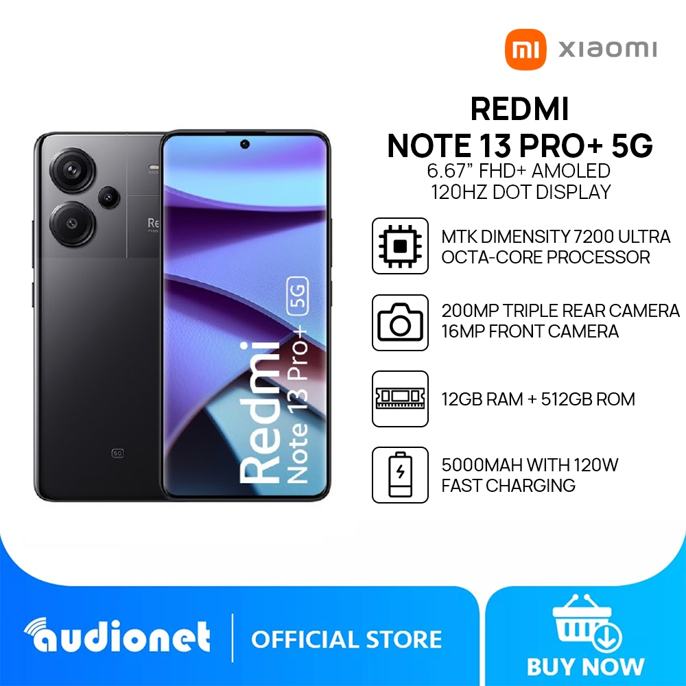 Xiaomi Redmi Note 13 Pro+ 5G | 12GB+512GB | MTK Dimensity 7200 Ultra | 6.67” FHD+ AMOLED Display ...