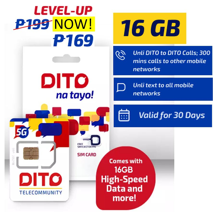 DITO Level-Up SIMCARD Pack with 16GB Data | Shopee Philippines