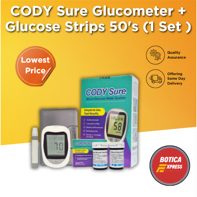 CODY Sure Glucometer + Glucose Strips 50's (1 Set ) | Shopee Philippines