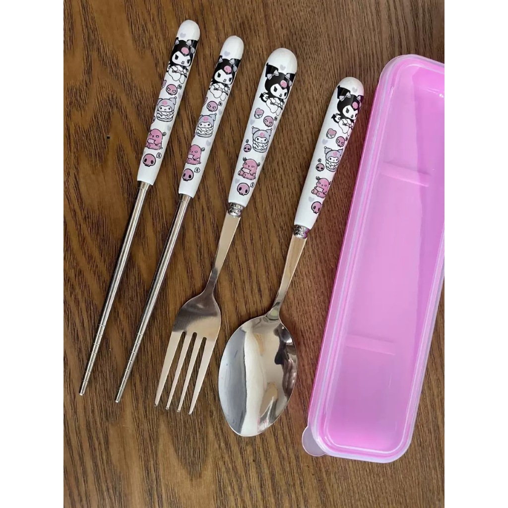 Cartoon spoon set hello kitty spoon and fork kuromi spoon set | Shopee ...