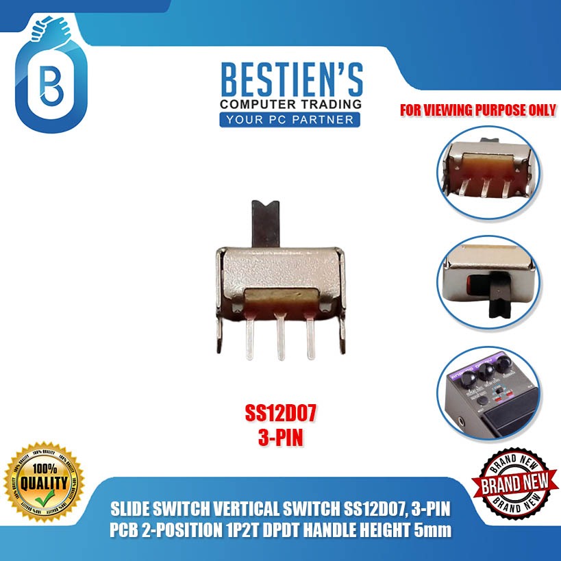 SLIDE SWITCH VERTICAL SWITCH SS12D07, 3-PIN PCB 2-POSITION 1P2T DPDT HANDLE HEIGHT 5mm | Shopee ...