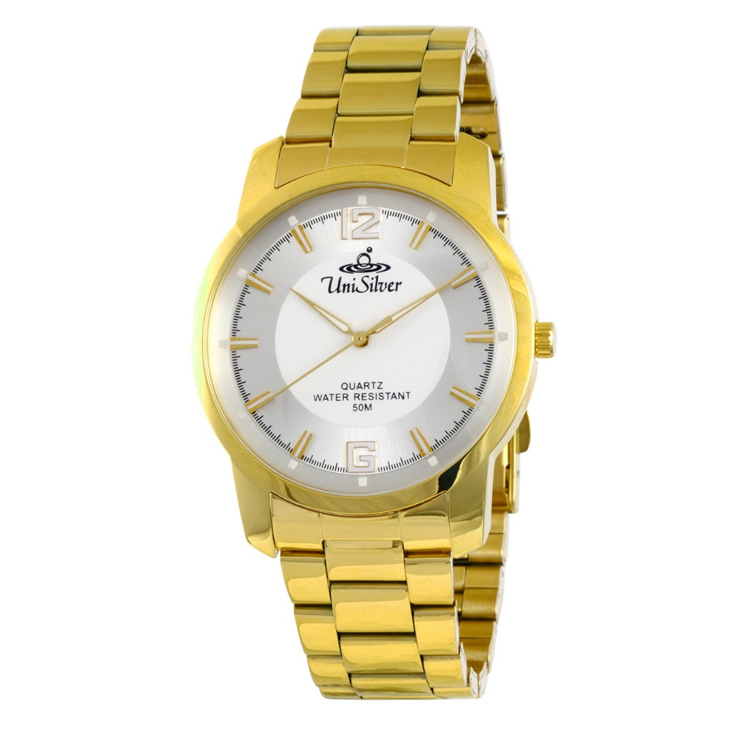 UniSilver TIME Men's Gold / White Analog Stainless Steel watch KW4180 ...