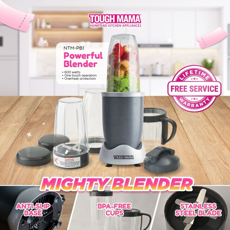 Tough Mama NTMPB-1 Powerful Mighty Personal Blender Gray Smoothie Shake ...