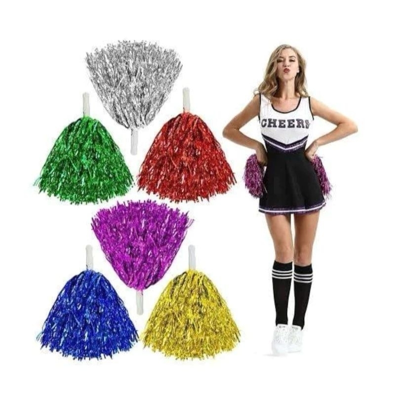 1Pair Metallic Cheerleader Pompom Design Cheer Cheerleading Dance Party ...