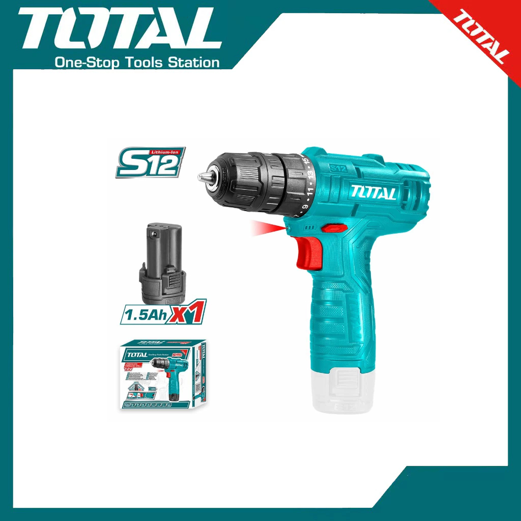 TOTAL TOOLS Lithium-Ion Cordless Drill 12V 1.5Ah Battery Pack TDLI12415 ...