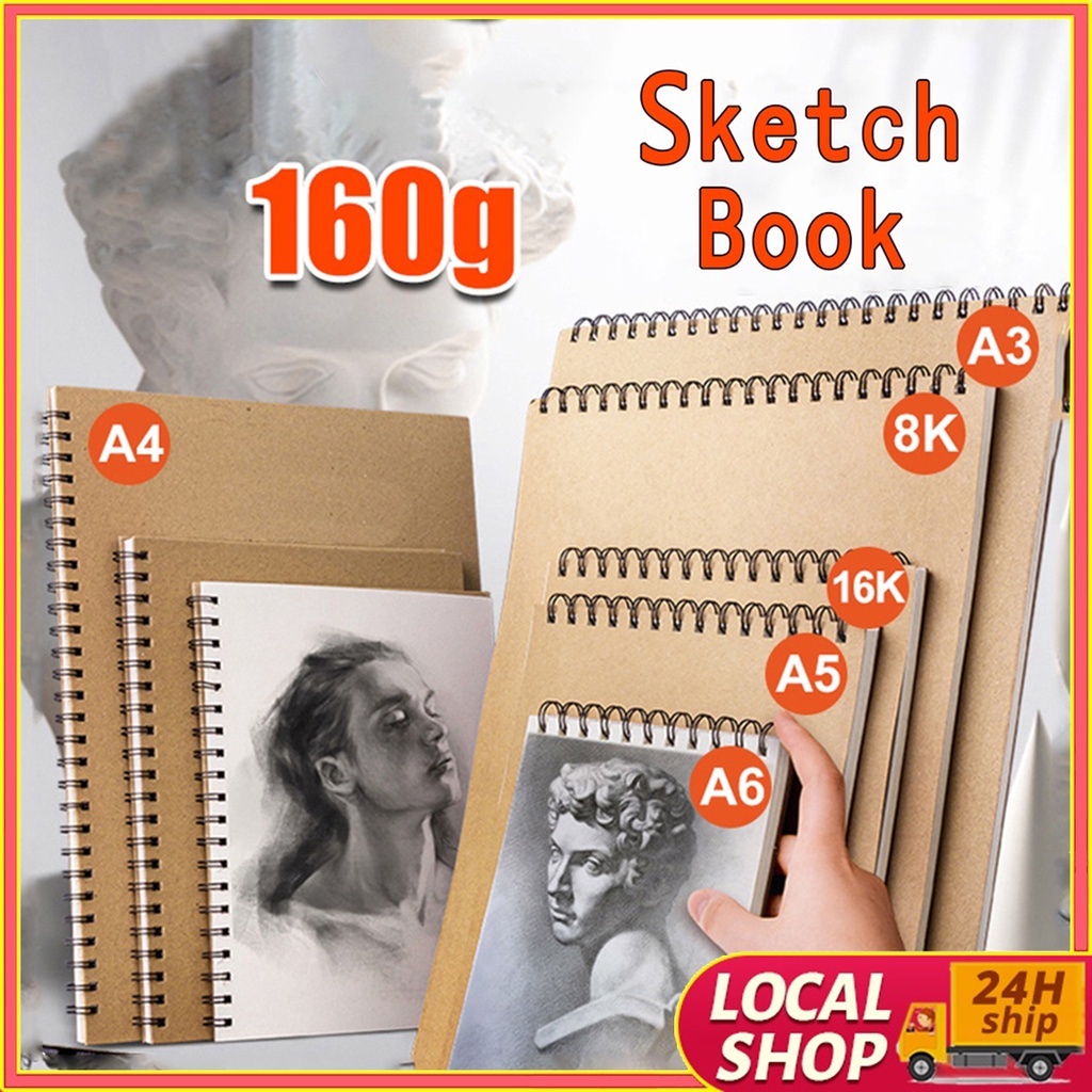 8K/A4/16K/A5 Double Spring Sketch Book Kraft sketchbook sketch pad for painting For Graffiti ...