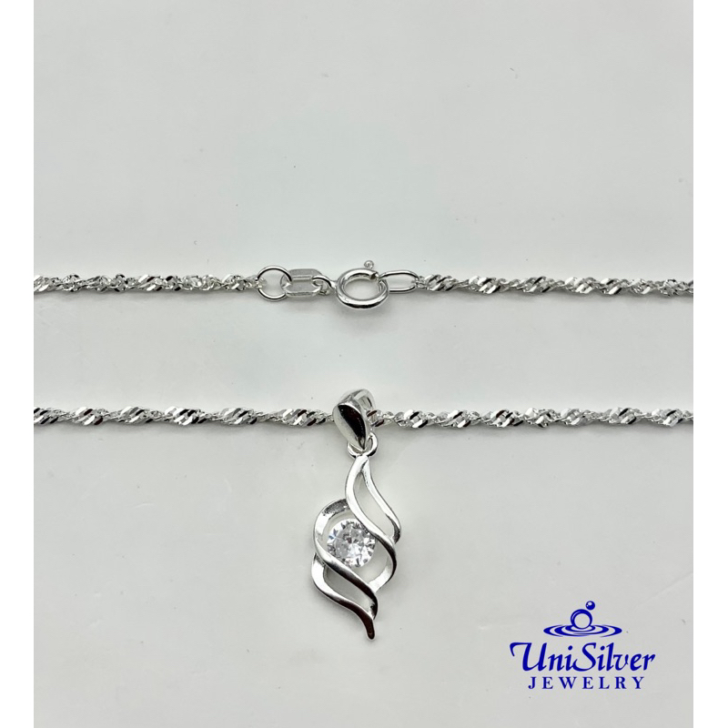 Unisilver 925 Sterling Silver Elegant Swirl With Stone Pendant Necklace ...