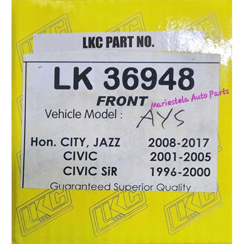 [ LK 36948 ] Brake Pad Front Honda City 2008 - 2017 / Civic 2001 - 2005 ...