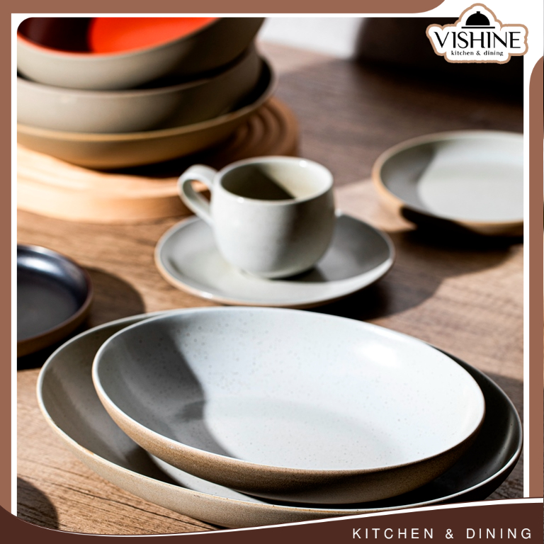 VSHINE.OFF Rustic Vintage Style Ceramic Tableware Matte Frosted Dinner ...