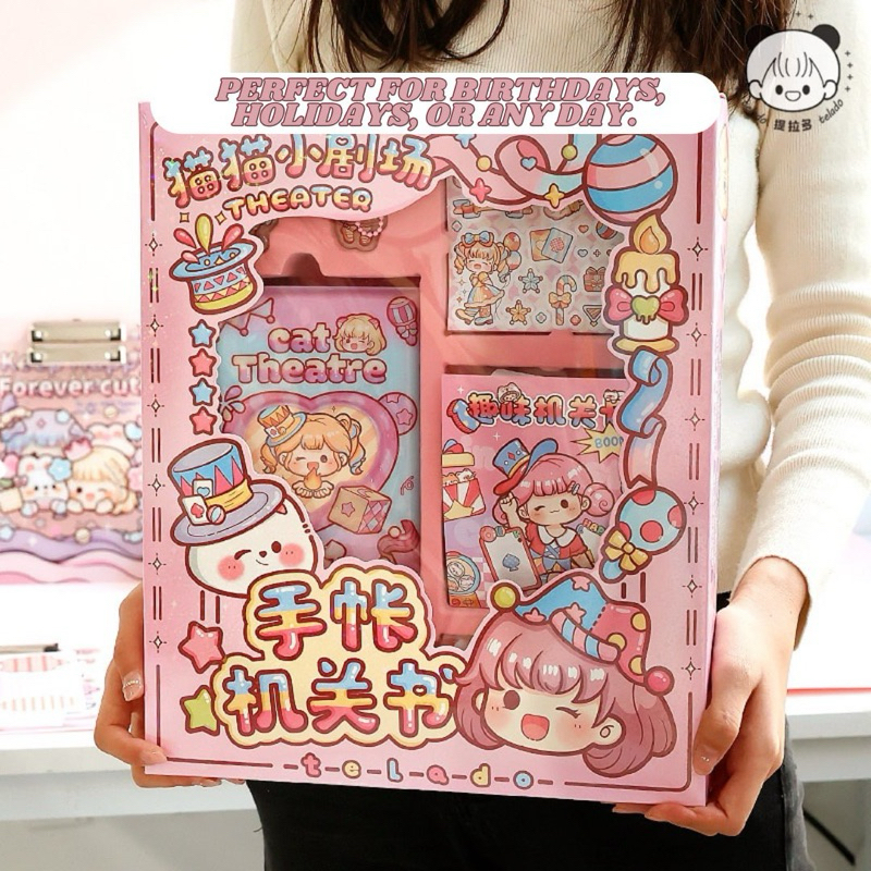 TELADO Theater Journal Set Gift Box Cute Kawaii Notebook Stickers DIY ...