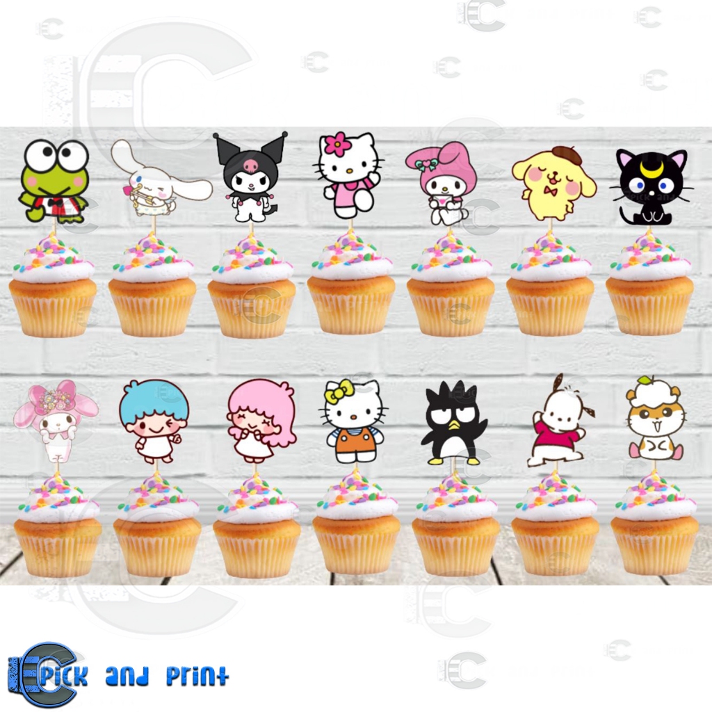 12+2 pcs Sanrio Characters Theme Cupcake topper for DIY Party ...