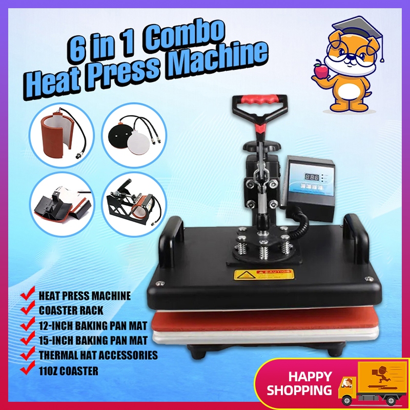 6 In 1 Combo Heat Press Machine Flatbed Cap Plate Mug(T-Shirt Press/Mug ...