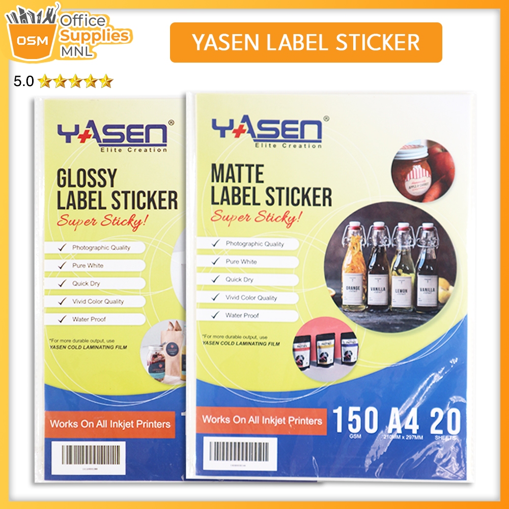 Yasen Printable Label Sticker Paper Glossy/Matte A4 150GSM Waterproof ...