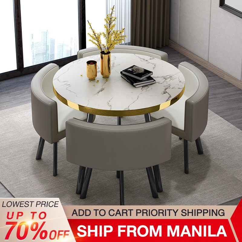 BAIERDI Family dining table 80CM + four stools square gold edge dining ...