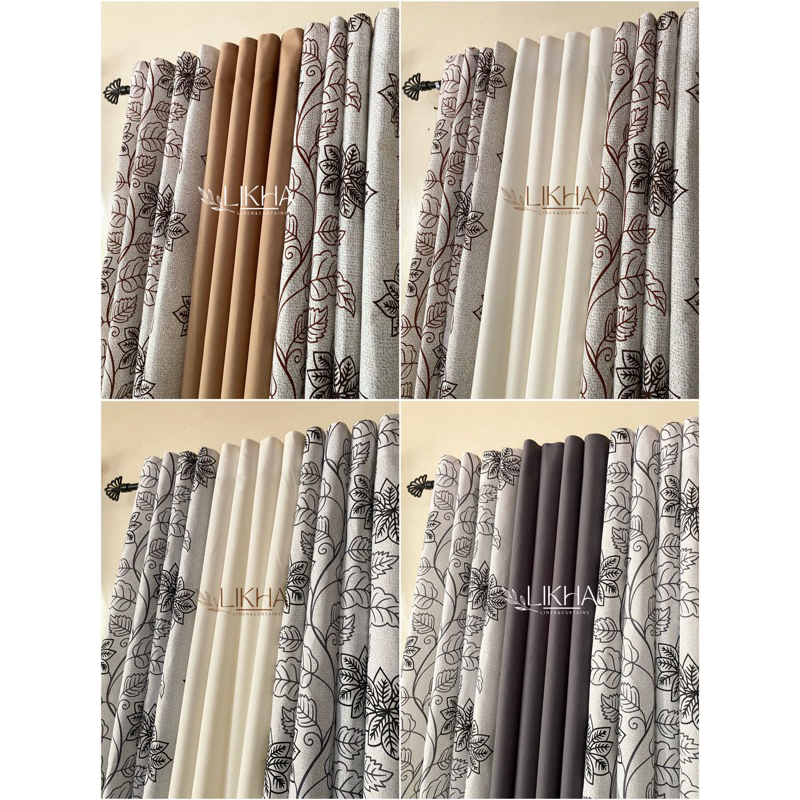 LIKHA - 3in1 Elegant Aderiza Ring Curtains Brown/Gray (6ft/7ft) - sold per piece/set | Shopee ...