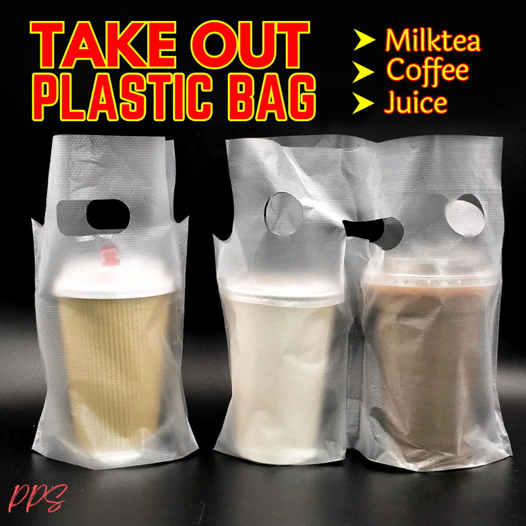 100pcs Single / Double Take Out Plastic Bag for Milktea Coffee Juice ...