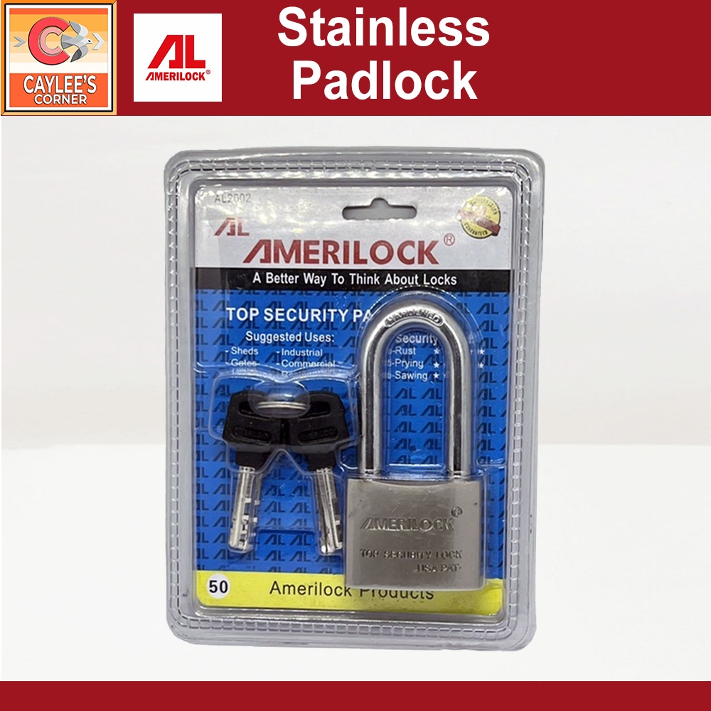 AMERILOCK Stainless Padlock Heavy Duty 50mm (rust proof & long shackle ...