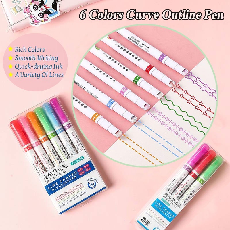 DIY outline curve pen 6/3 color hand account lace pen student draw key ...
