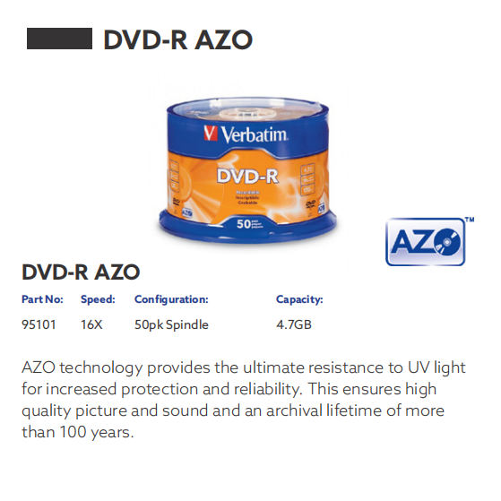Verbatim DVD-95101 DVD-R One-Time Record Disc 16x/4.7GB/120min/50 pcs ...