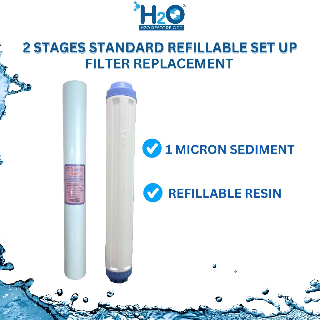 Water Filtration System 2 Stages 20" Slim Type Refillable Deep well ...