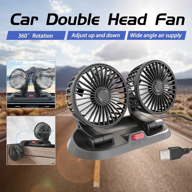 KUKU Double Headed Vehicle Fan 12V&24V 360° Rotatable Adjustable Car ...