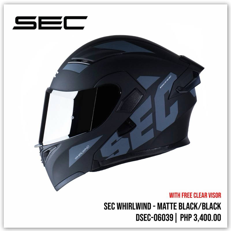 sec whirlwind modular dual visor helmet with FREE EXTRA CLEAR LES ...