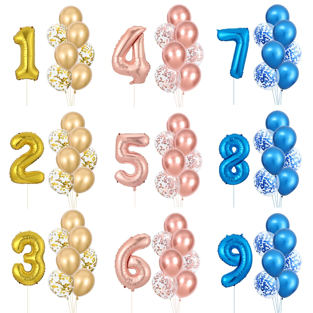 8pcs 32inch Gold Number Foil Confetti Glitter Balloon Set Party ...