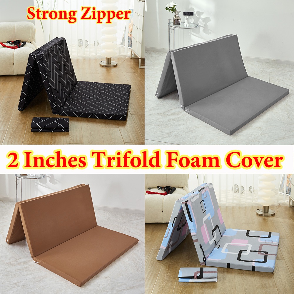 Trifold Foam Cover with Zipper 2 Inches Thickness Bed Sheet with Long ...