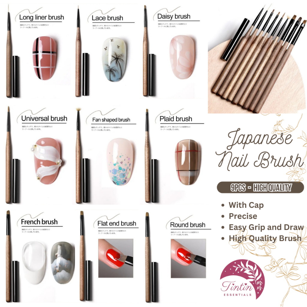 [COD] Nail Art Japanese Brush 9pcs SET High Quality Tintin Essentials ...