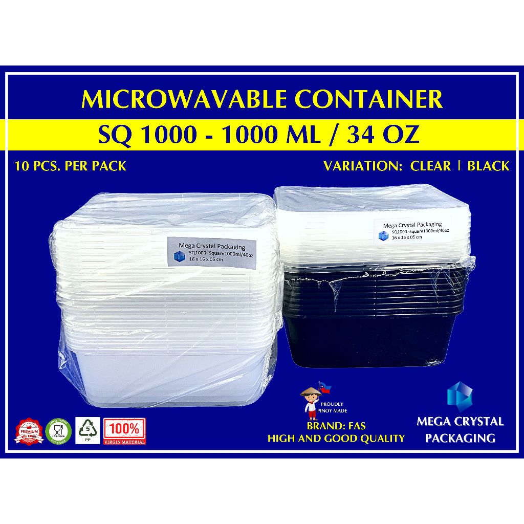 [ 10 Pcs ] Microwavable Container SQ 1000 - Square 1000 ml / 40 oz ...