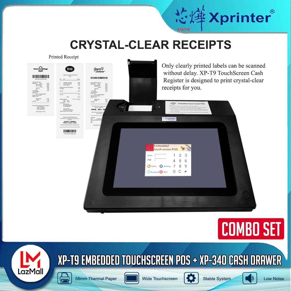 XP-T9 Touch Screen Electronic Cash Register Machine + 340 Cash Drawer ...