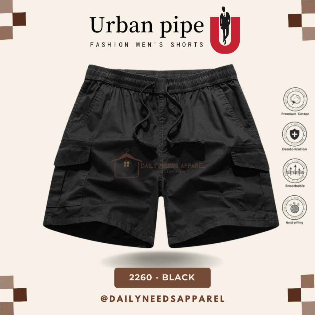 URBAN PIPE 4 Pocket Cargo Shorts For Men Knee-Above Buttons Drawsting ...