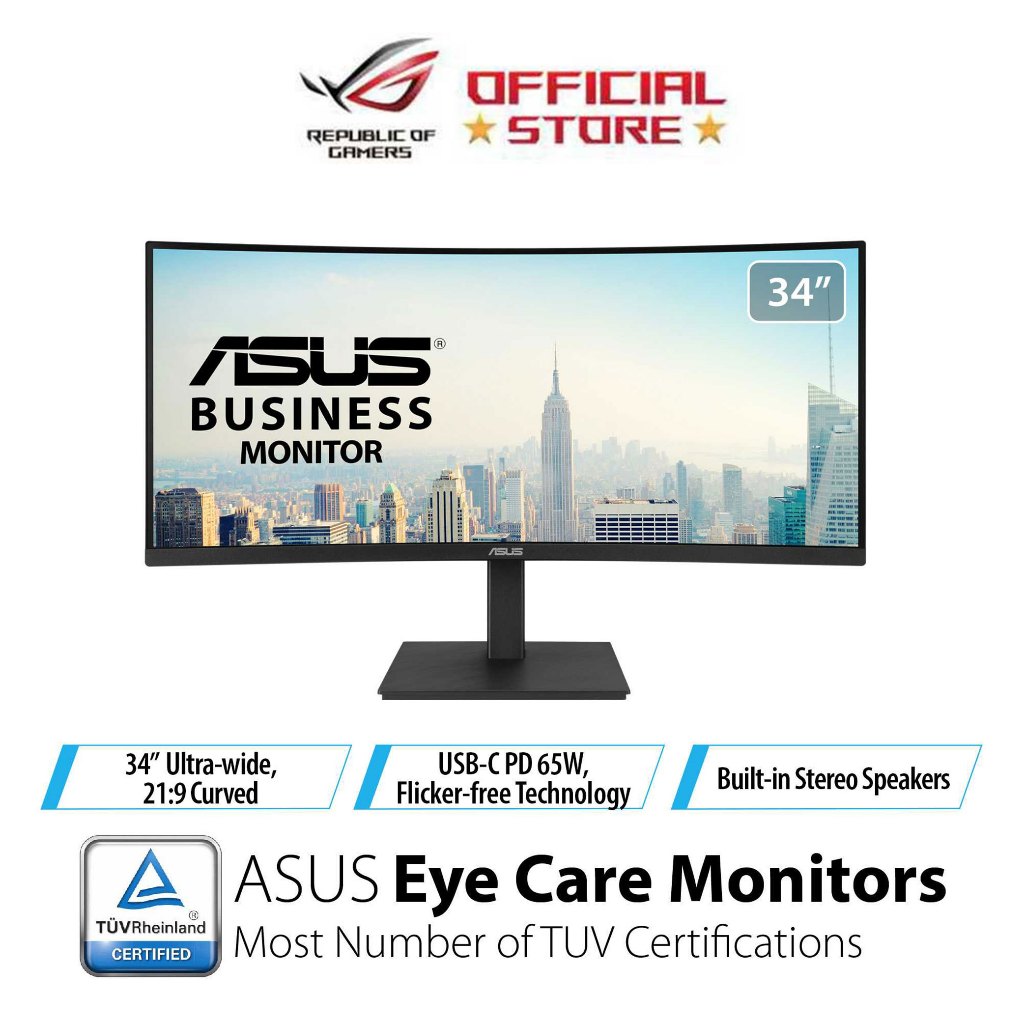 Asus VA34VCPSN 34" UWQHD LED USB-C VA Technology 4ms 100Hz Ultra-Wide ...