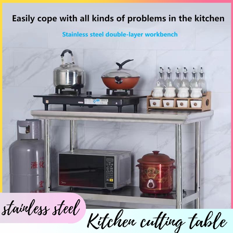 2-layer table stainless steel workbench in home kitchen cutting table ...