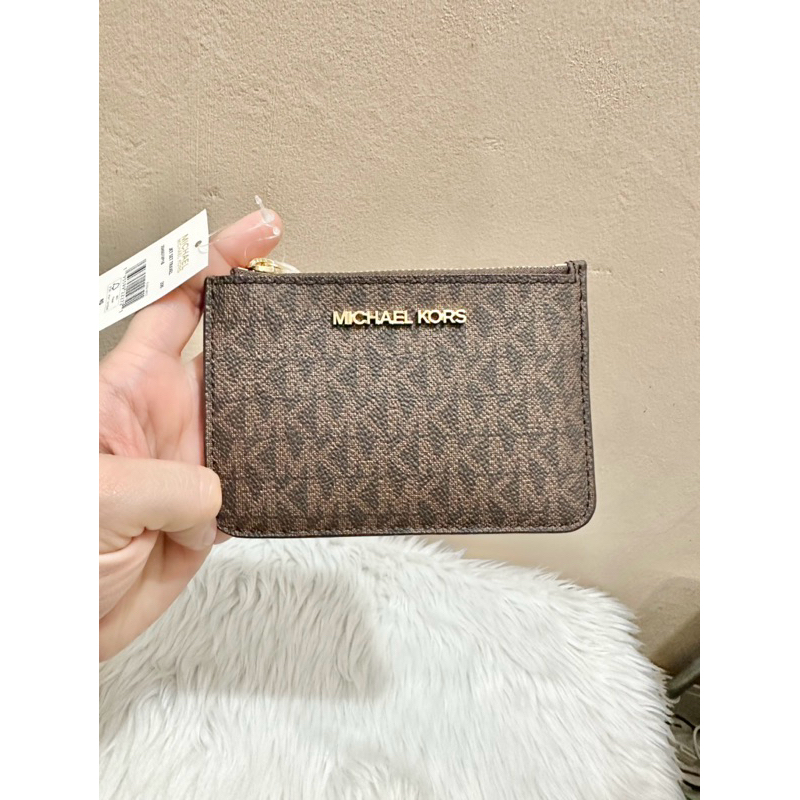 Original Michael Kors Top Zip Coin Card Wallet in Mono Brown | Shopee ...