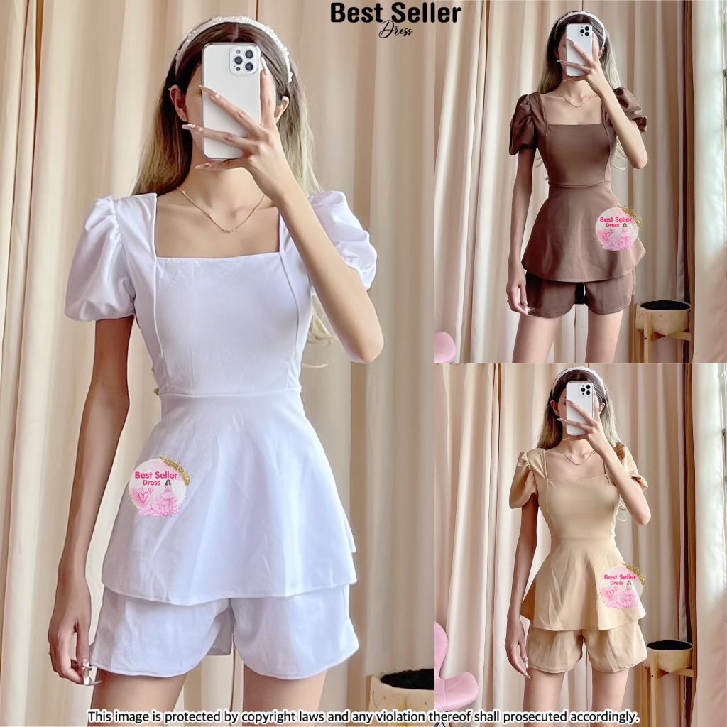 BSD BEST SELLER Abby (S-XXL)Puff Sleeves Top And Short Plain Fabric ...