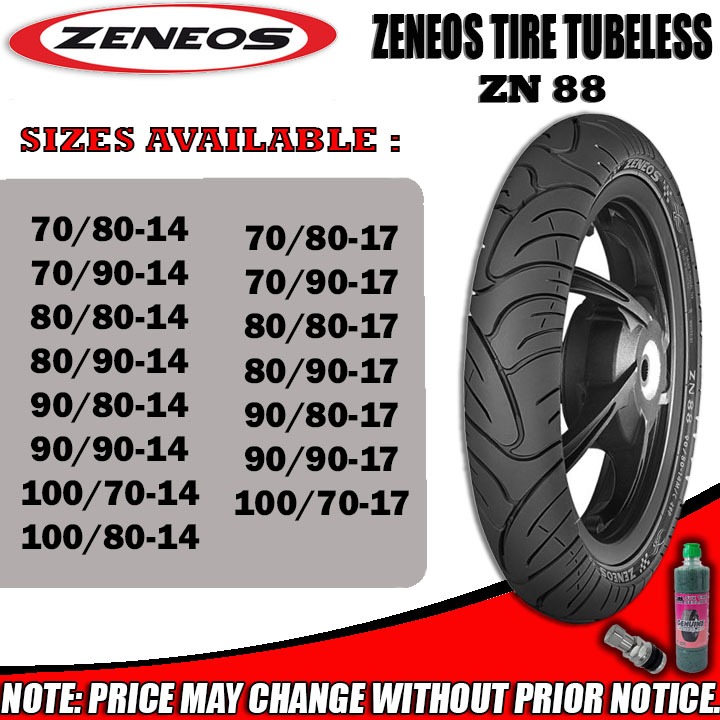 ZN88 MOTORCYCLE TIRE TUBELESS ZENEOS MADE IN INDONESIA | Shopee Philippines