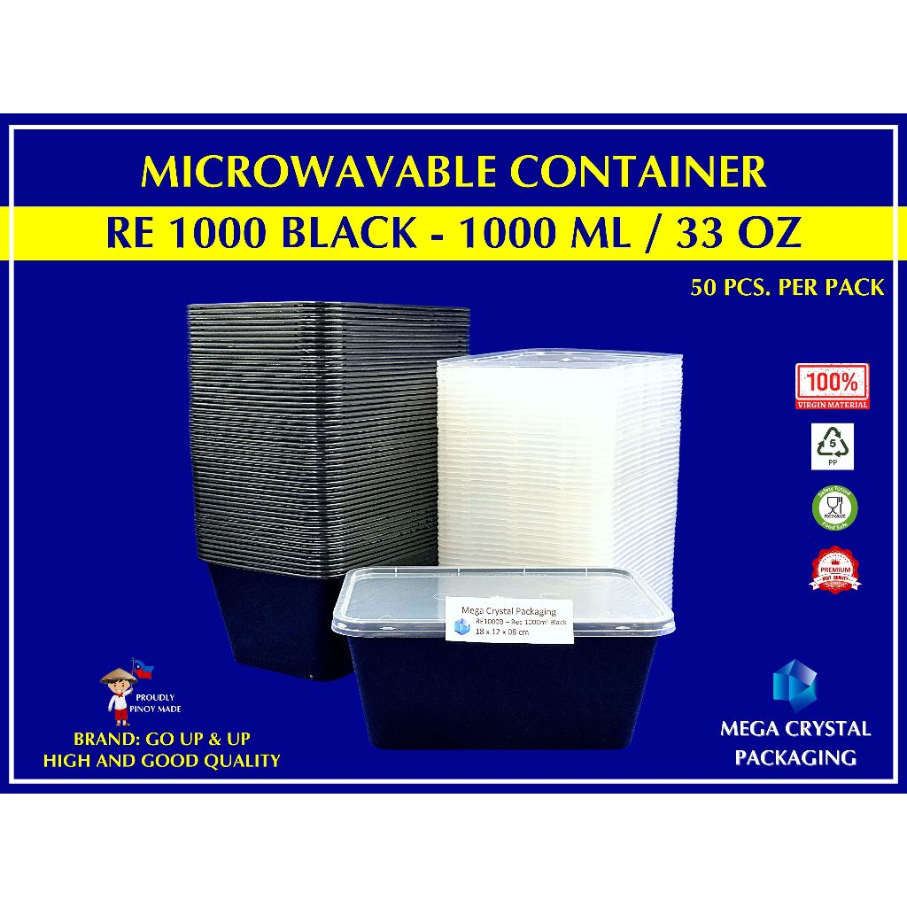 [ 50 Pcs ] Microwavable Plastic Container RE 1000B - Rectangular 1000 ...