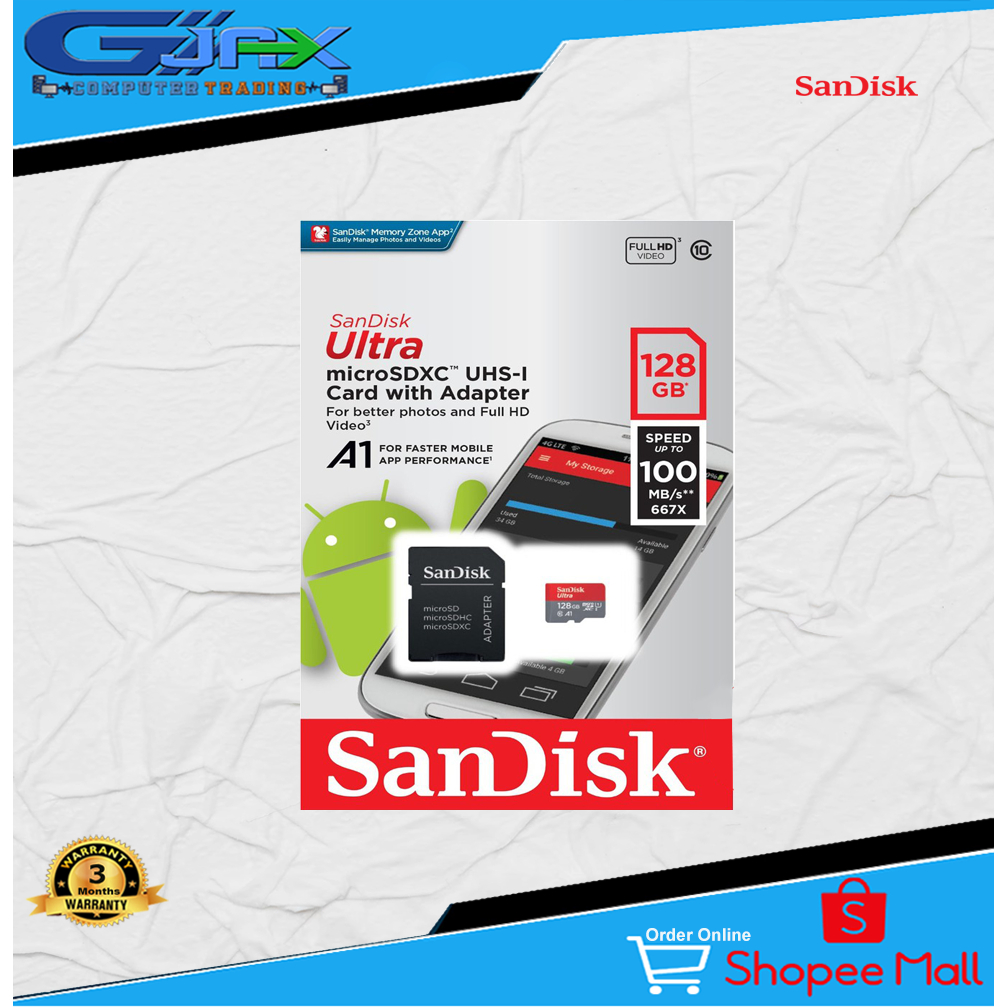 SanDisk Ultra Micro SD Card 128GB UHS-I SDXC Class 10 with 100mb/s Read Speed | Model - SDSQUNR ...