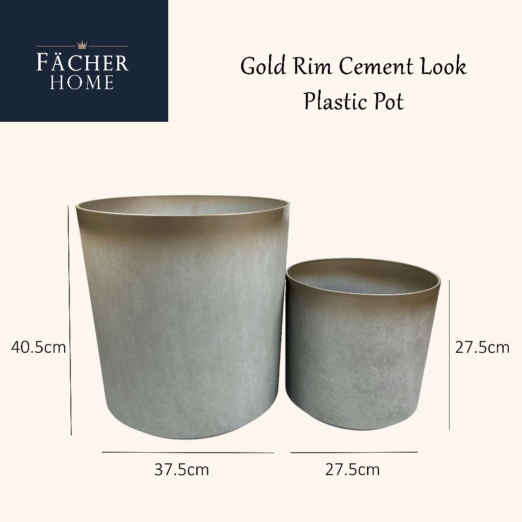 GOLD OMBRE RIM CEMENT LOOK PLANTER POTS medium large | Shopee Philippines