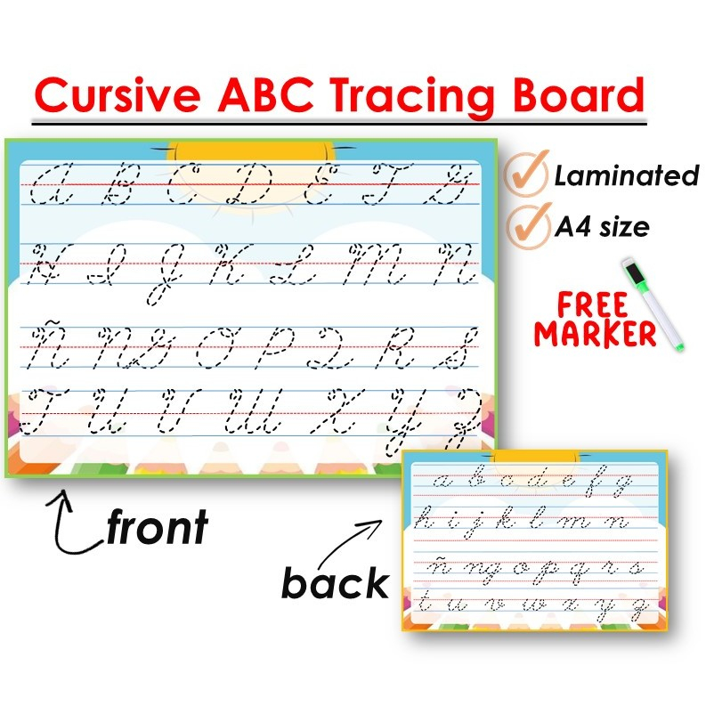 CURSIVE Tracing LAMINATED NAME TRACE, ALPHABET writing for kid A4 size ...
