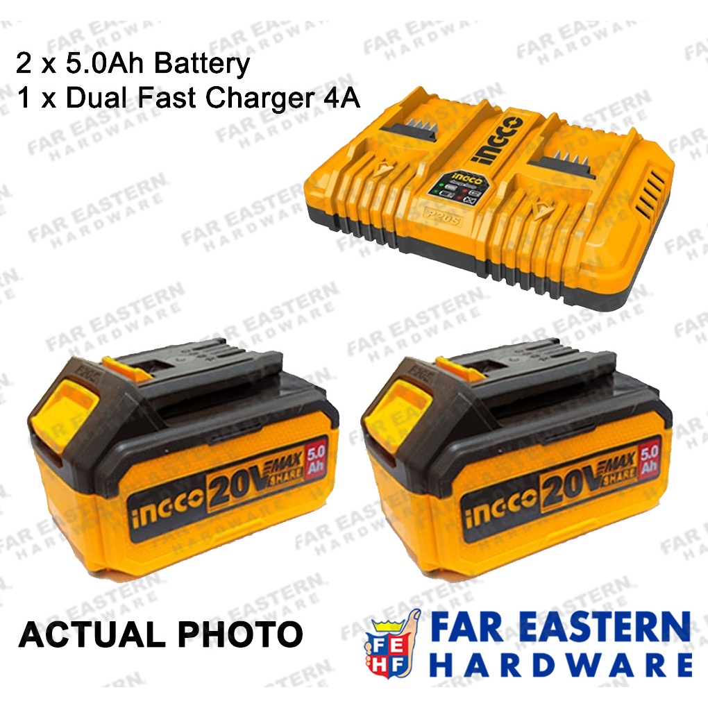 INGCO Battery & Charger Kit 20V for Cordless Power Tools 2.0Ah | 4.0Ah ...