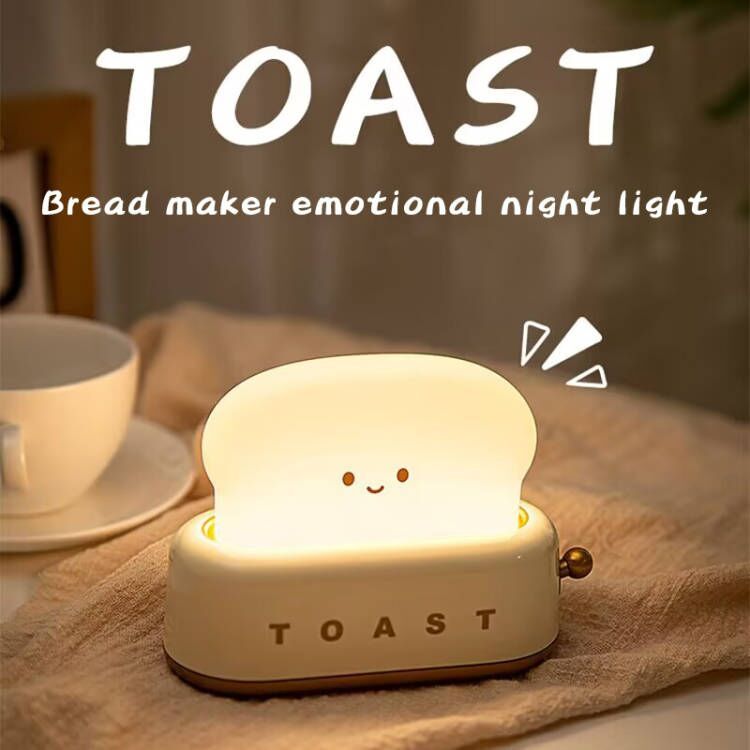 LED Toast Lamp Cute Bread Retro Night Light USB Rechargeable Warm ...