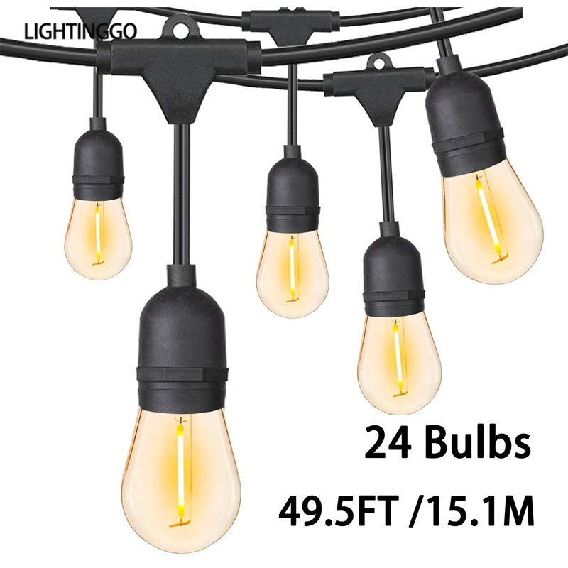 LIGHTINGGO LED S14 String Light Garland Outdoor 49.5FT Patio Fairy ...