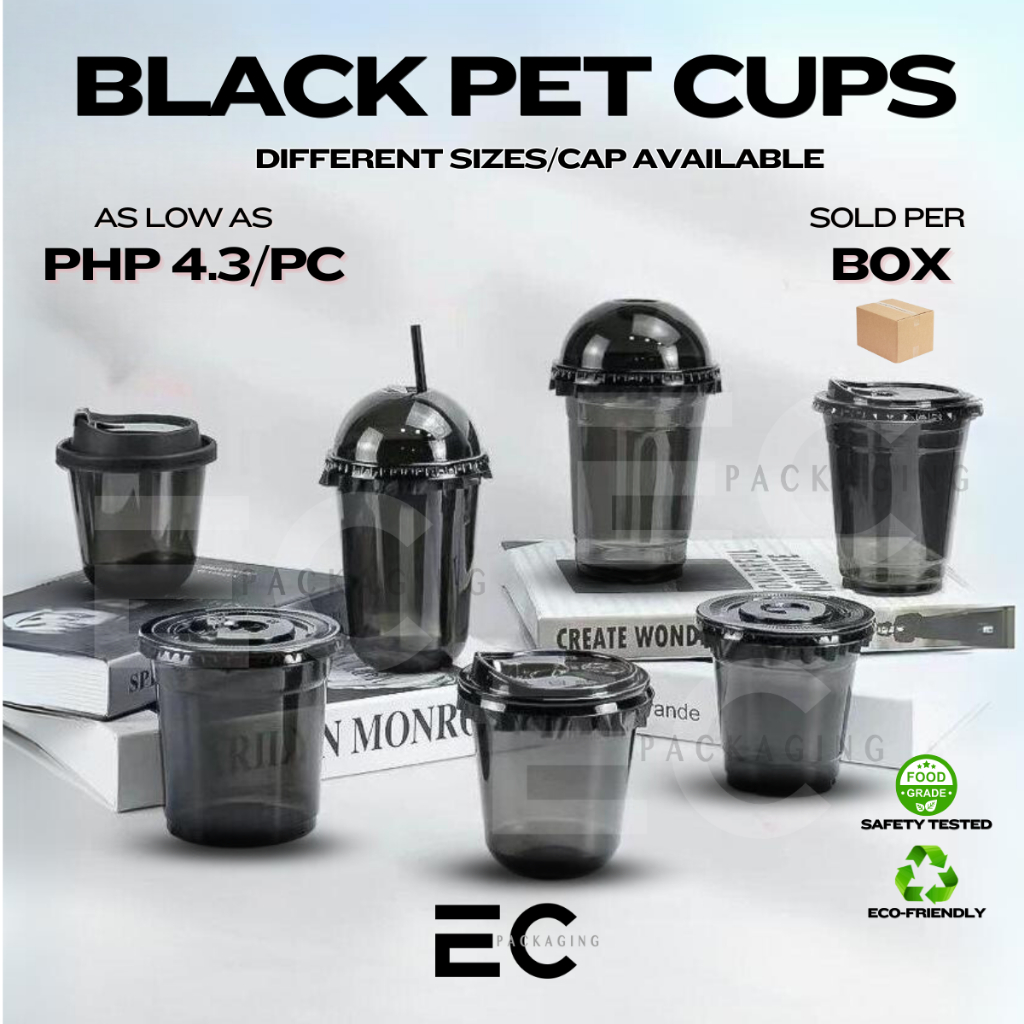 [EC] 1,000PCS/BOX Black Pet SCup Dabba Cups 98MM 360 To 600ML Milk tea ...