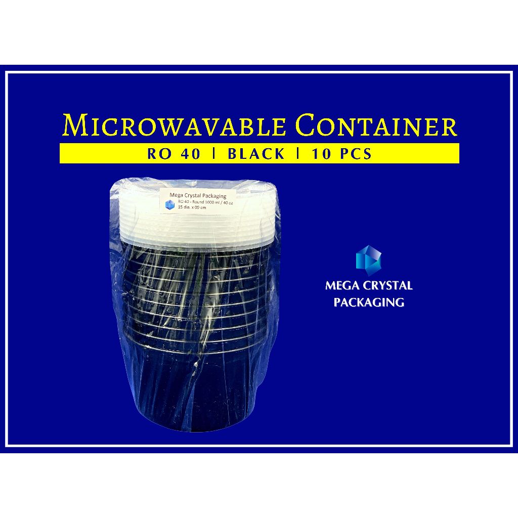 [ 10 Pcs ] Microwavable Container Round RO 40 - 1000 ml CLEAR / BLACK ...